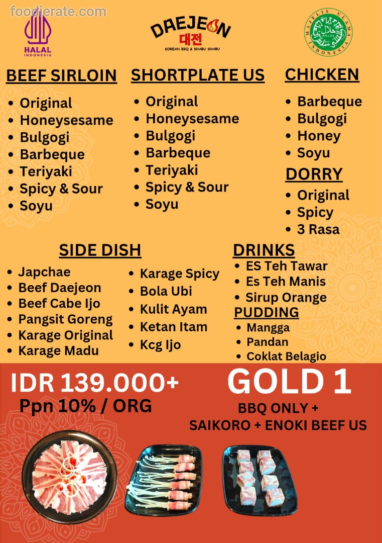 Daftar Harga Menu Daejeon Korean BBQ & Shabu Shabu 2025 | Foodierate