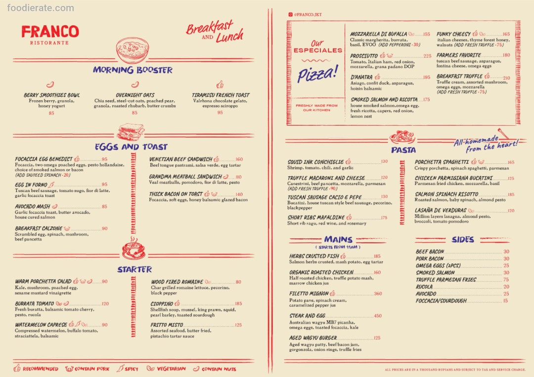 Daftar Harga Menu Franco Ristorante 2025 | Foodierate