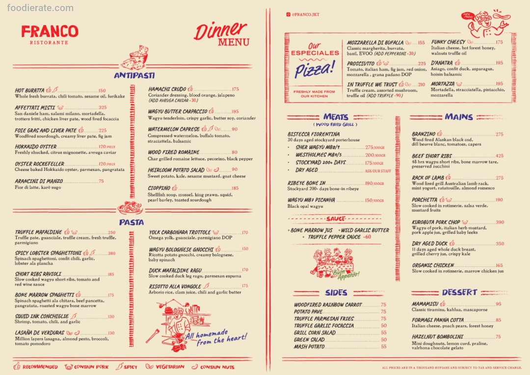 Daftar Harga Menu Franco Ristorante 2026 | Foodierate