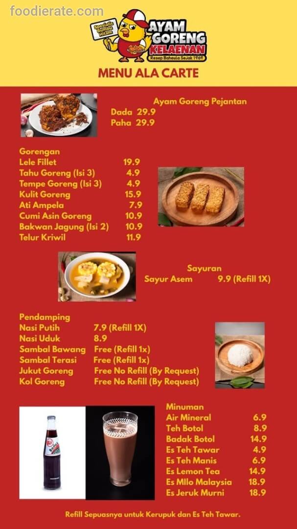 Daftar Harga Menu Ayam Goreng Kelaenan 2026 | Foodierate