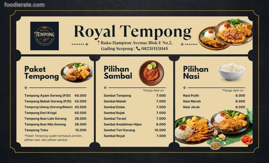 Daftar Harga Menu Royal Tempong 2026 | Foodierate