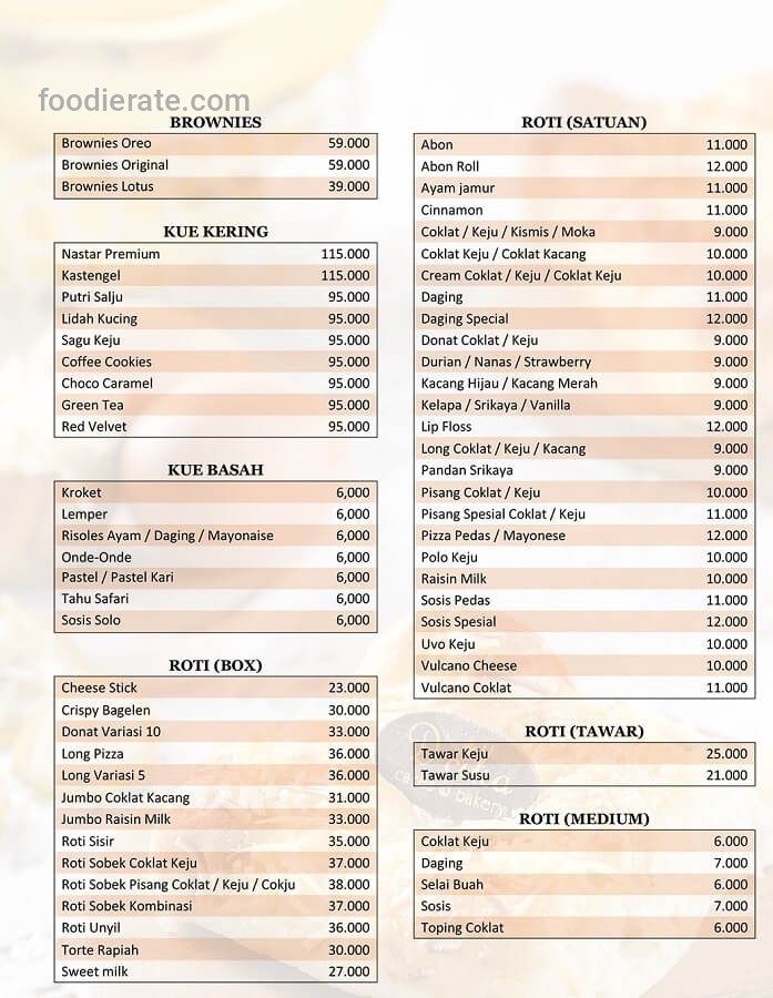 Daftar Harga Menu D' Cika Cake & Bakery 2025 | Foodierate