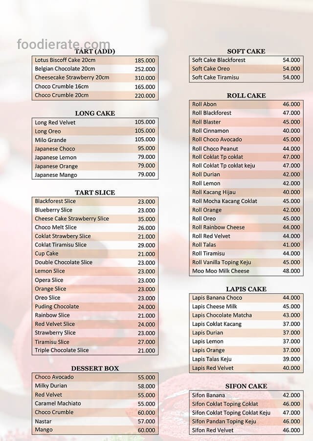 Daftar Harga Menu D' Cika Cake & Bakery 2025 | Foodierate