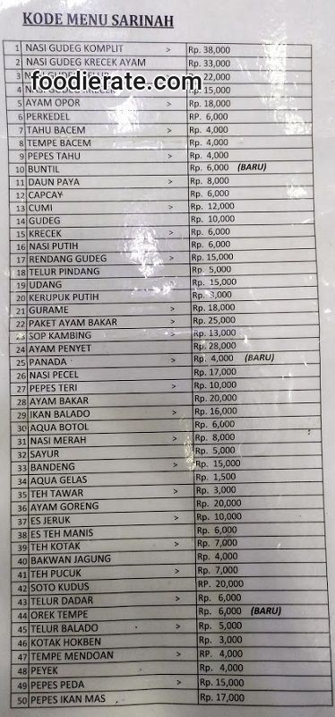Daftar Harga Menu Gudeg Karunia 2025 | Foodierate