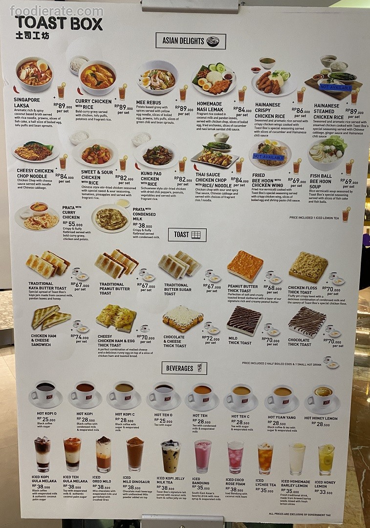 Daftar Harga Menu Toast Box 2026 Foodierate
