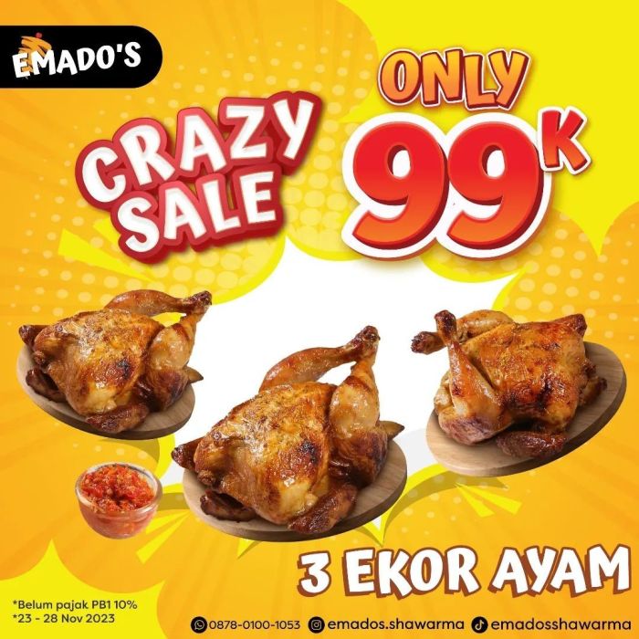 Promo Emado's Shawarma Crazy Sale 3 Ekor Ayam Hanya Rp 99k | Foodierate