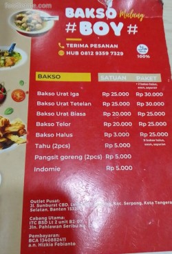 Daftar Harga Menu Bakso Boy 2026 | Foodierate