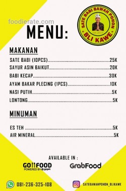 Daftar Harga Menu Sate Babi Bawah Pohon Bli Kawe 2026 | Foodierate