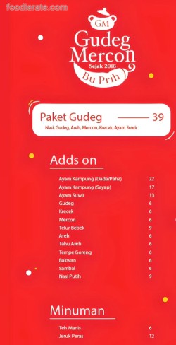 Daftar Harga Menu Gudeg Mercon Bu Prih 2026 | Foodierate