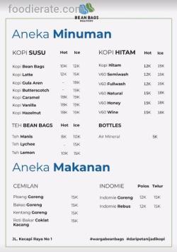 Daftar Harga Menu Bean Bags Roastery 2026 | Foodierate
