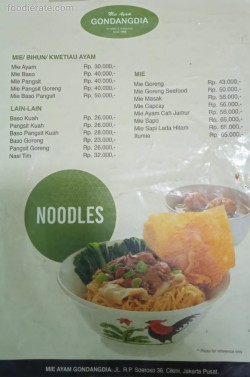 Daftar Harga Menu Mie Ayam Gondangdia 2025 | Foodierate