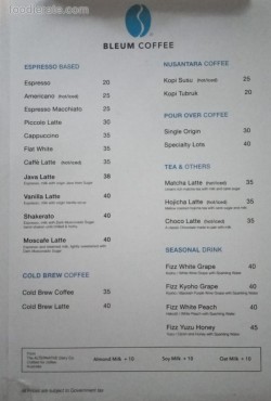 Daftar Harga Menu Bleum Coffee 2026 | Foodierate