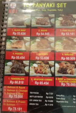 Daftar Harga Menu Koi Teppanyaki 2025 | Foodierate
