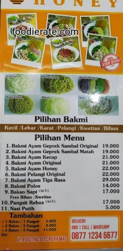 Bakmi Ayam Honey Grand Galaxy Park Bekasi Selatan | Daftar Harga Menu ...