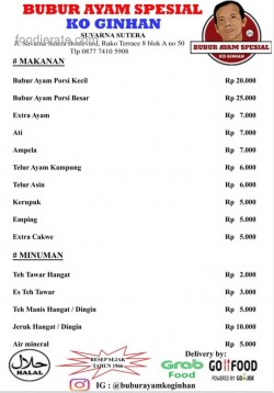 Daftar Harga Menu Bubur Ayam Spesial Ko Ginhan 2026 | Foodierate